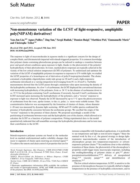 Pdf Non Monotonous Variation Of The Lcst Of Light Responsive