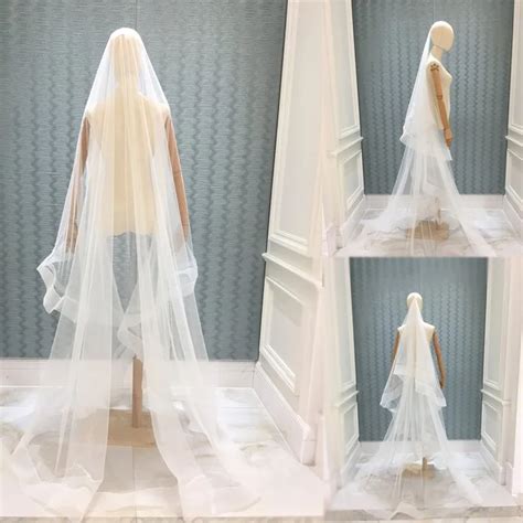 Two Layer Cathedral Length Bridal Veil With Ribbon Edge Soft Tulle