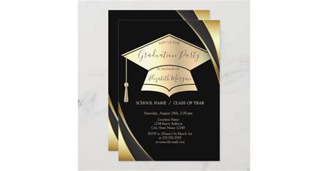 Elegant Gold Graduation Cap Frame Black Graduation Invitation Zazzle
