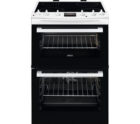Zanussi 60cm Freestanding Double Oven Cooker With Ceramic Hob White