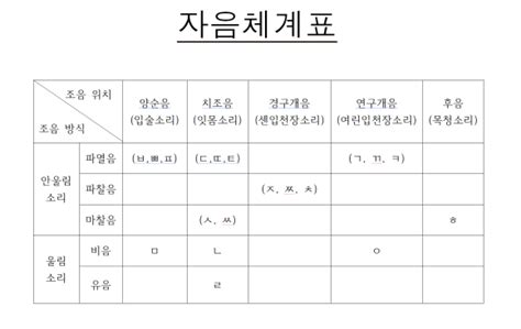 자음의 조음 위치 자음체계표 완성 네이버 블로그