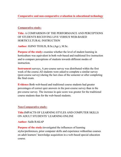 Comparative And Non Comparative Evaluation In Educational Technology Docx