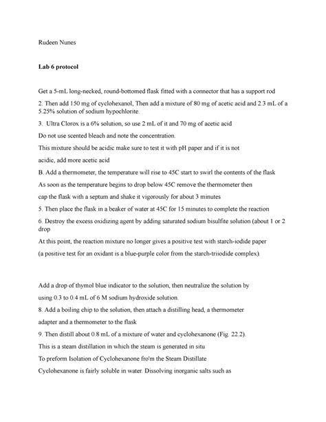 Lab Protocol Lab Steps For The Lab Rudeen Nunes Lab Protocol Get A ML Long Necked