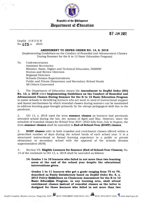 Deped Order No 25 S 2022 The Amendment To Deped Order No 13 S 2018 Read And Download Here