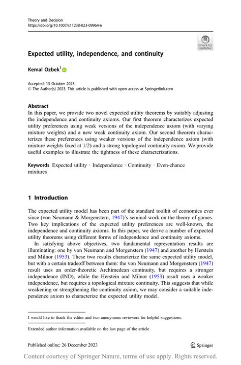 Pdf Expected Utility Independence And Continuity