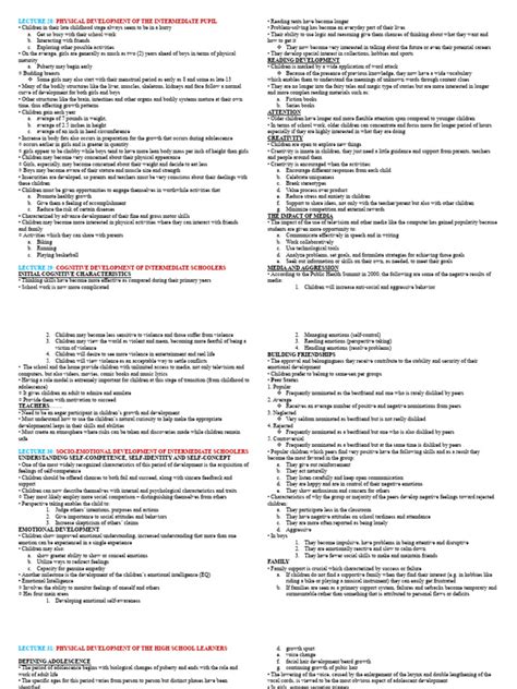 Educ 1 Final Notes Pdf Adolescence Puberty