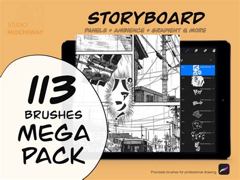 Storyboard Panels 113 Procreate Brushes Manga Ambience Onomatopoeia