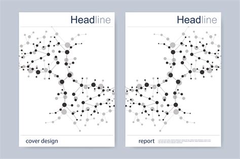 과학적인 브로셔 디자인 서식 파일입니다 벡터 전단지 레이아웃 연결된 라인 및 점 분자 구조 잡지 전단지 커버 포스터 디자인