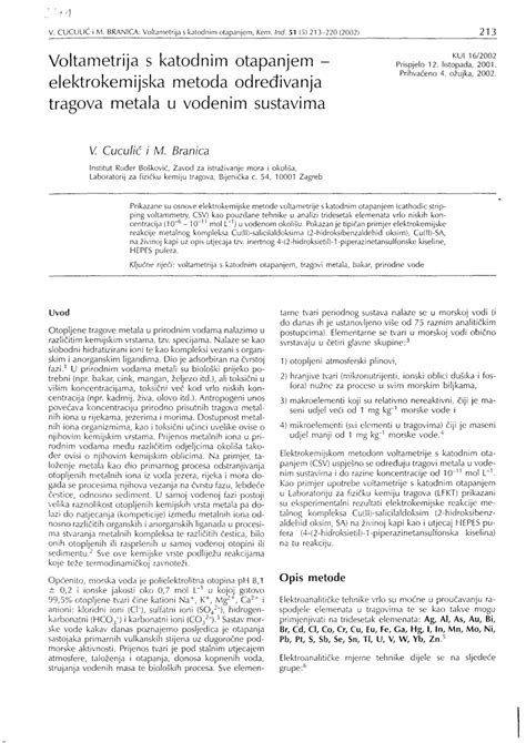 Pdf Cathodic Stripping Voltammetry Electrochemical Method For Determination Of Trace Metals
