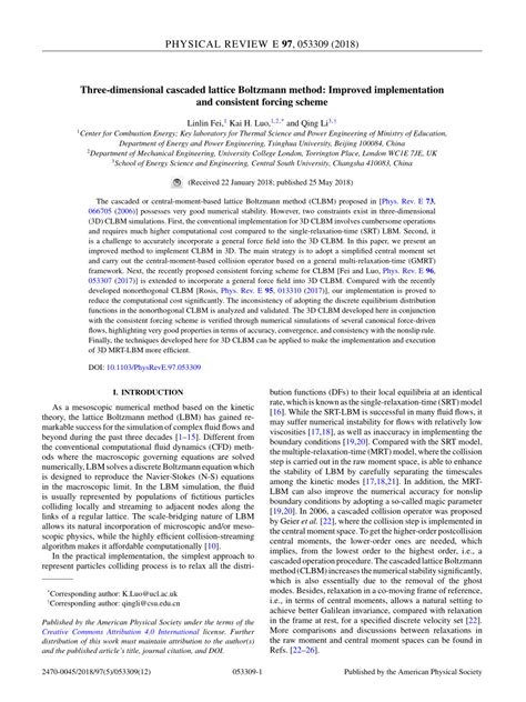 pdf three dimensional cascaded lattice boltzmann method improved