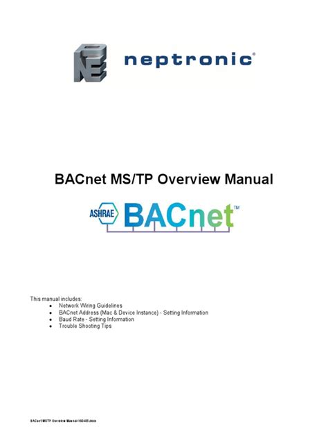 Bacnet Mstp Overview Manual 160405 Pdf Network Topology Computer Network