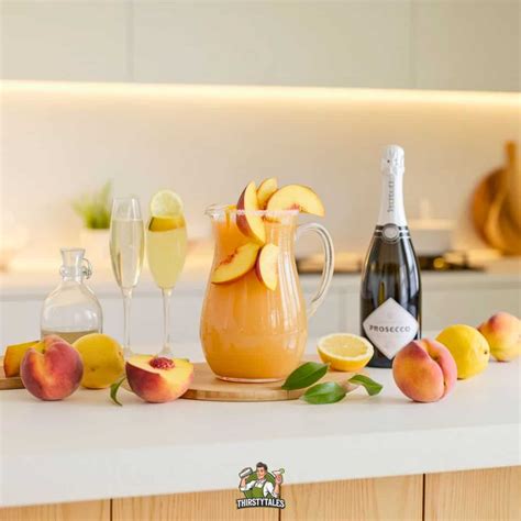 Peach Bellini Pitcher Cocktail Recipe Thirsty Tales