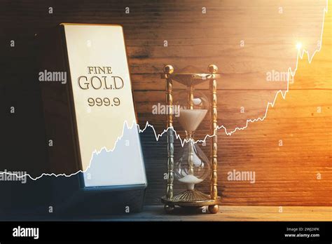 hourglass shiny gold bar and rising sparkline chart time for
