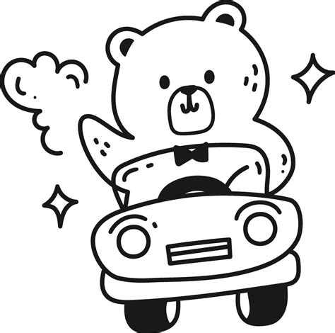 Cute Teddy Bear Driving A Car Vector Illustration In Doodle Style 25784663 Vector Art At Vecteezy