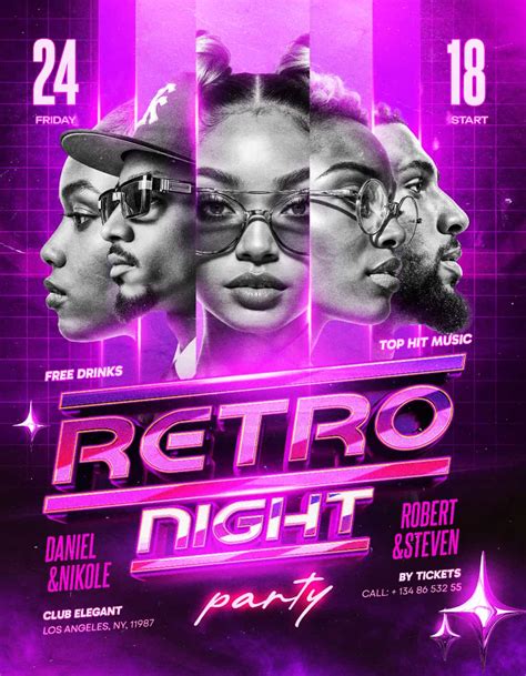 Retro Club Night Flyer Template Free Psd For Vintage And Disco Party Events