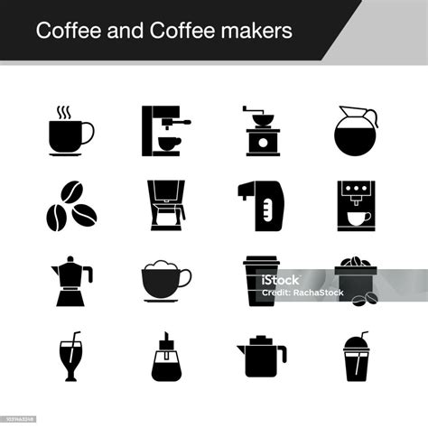 커피와 커피 메이커 아이콘 커피숍 모바일 응용 프로그램 웹 디자인 인포 그래픽 디자인 벡터 일러스트입니다 가방에 대한 스톡 벡터