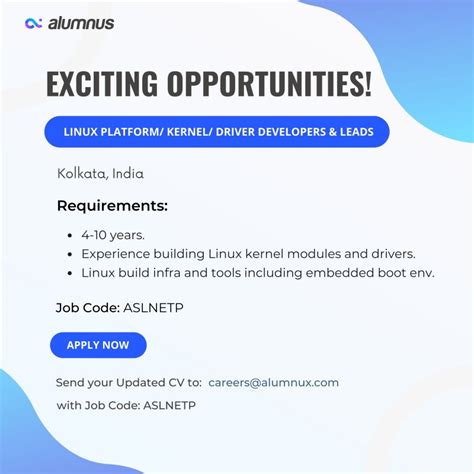 Alumnus Is Hiring Linux Platform Kernel Driver Developers And Leads A Detailed Description Is