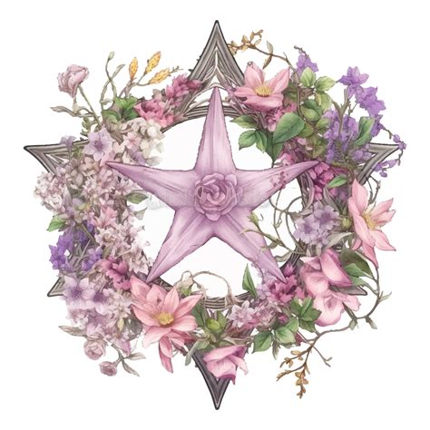 Un Boceto De Una Estrella Con Flores Y Hojas Vector Premium