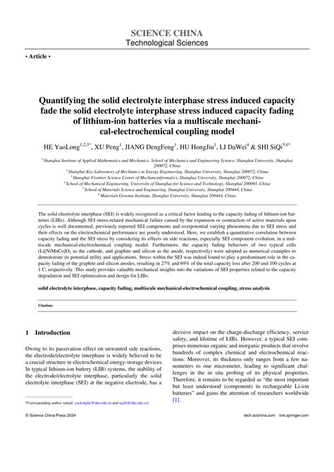 Pdf Quantifying The Solid Electrolyte Interphase Stress Induced Capacity Fading Of Lithium Ion