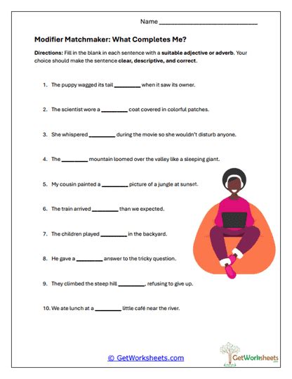 Modifier Matchmaker Worksheet Adjectives And Adverbs In Context