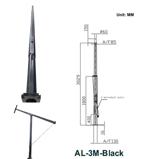 Hinged Light Pole Al 3m Black Plusrite Australia