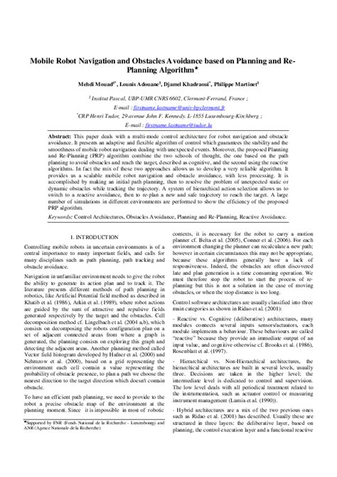 pdf mobile robot navigation and obstacles avoidance based on planning