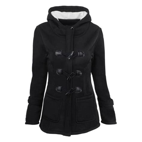 Womens Hooded Peacoat With Toggle Buttons Thickened Mid Length Winter