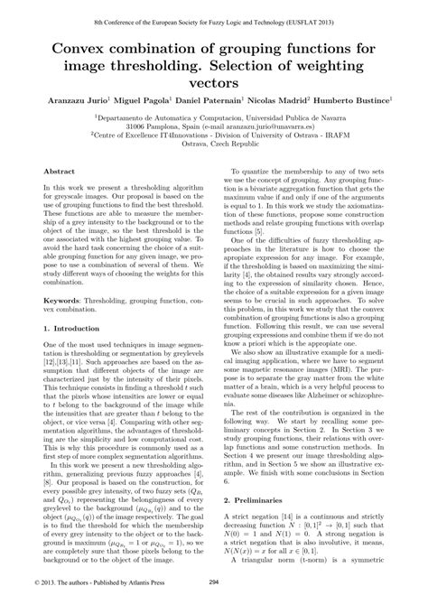 Pdf Convex Combination Of Grouping Functions For Image Thresholding Selection Of Weighting