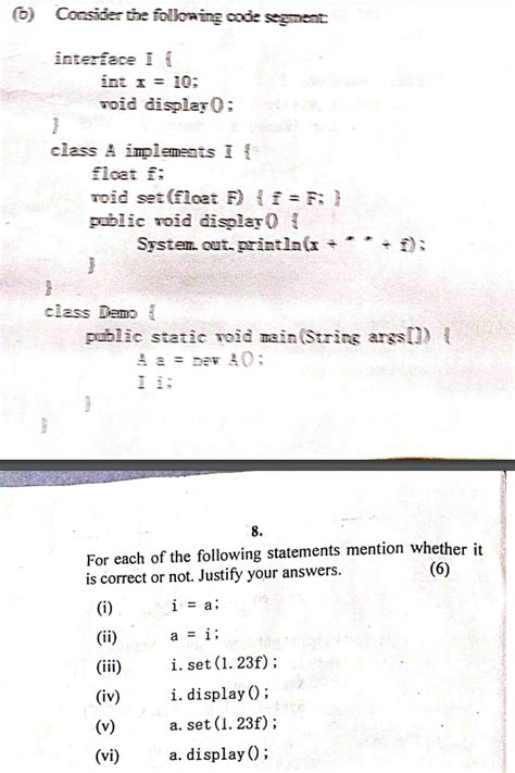 Solved Consider The Following Code Interface I Int X Chegg