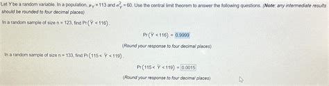 solved let y ﻿be a random variable in a population μy 113