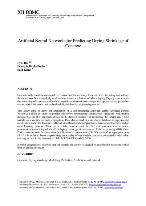 Pdf Artificial Neural Network For Predicting Drying Shrinkage Of Concrete