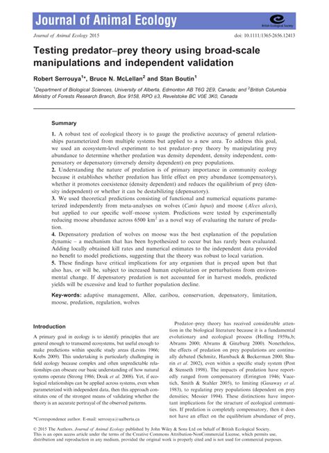 Pdf Testing Predator‐prey Theory Using Broad‐scale Manipulations And Independent Validation