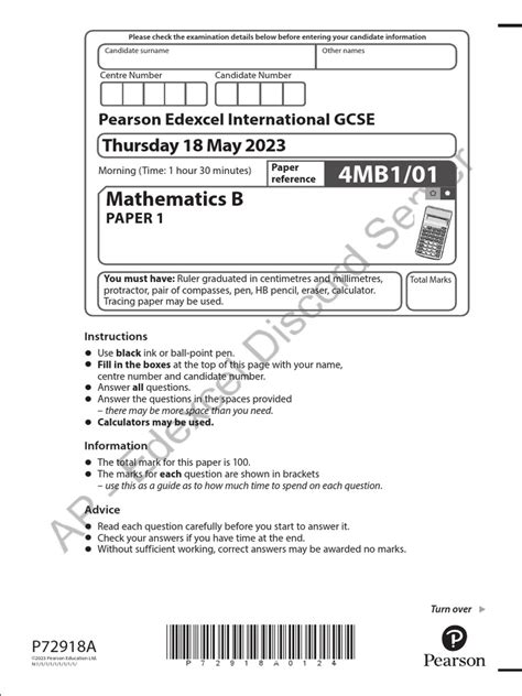 01a Igcse Maths 4mb1 01 May 2023 Examination Paper Pdf Pdf