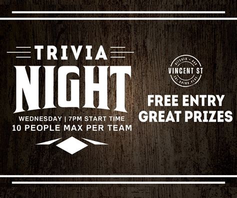 Trivia Night Wednesday Vincent St Kitchen Bar