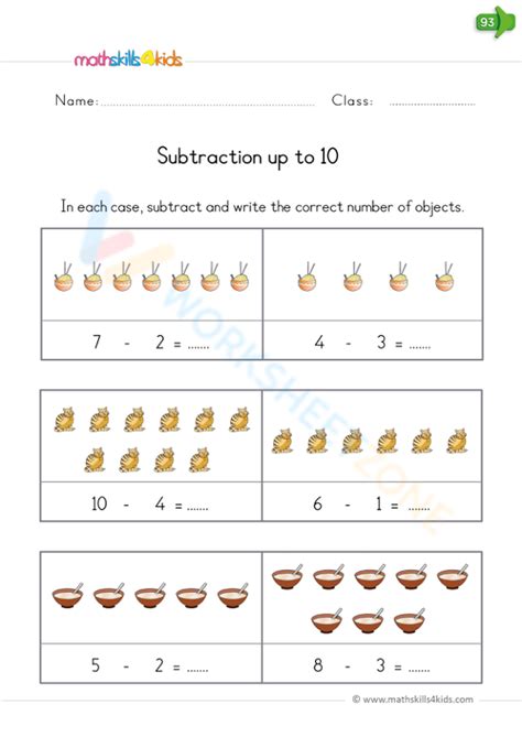 Substraction Up To 10 With Models Worksheet