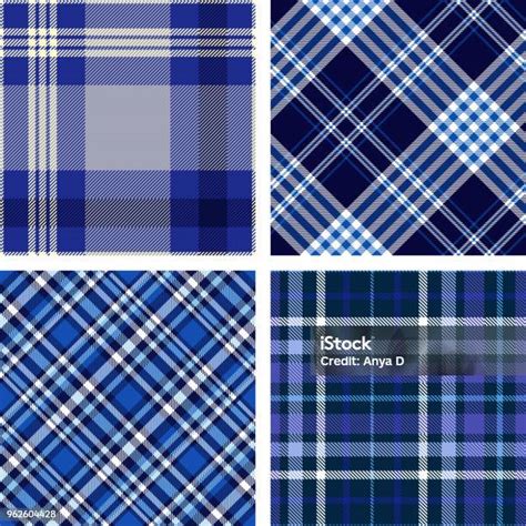 파란색 남색 흰색의 그늘에서 4 개의 완벽 한 해양 스타일 격자 무늬 패턴 타탄 체크무늬에 대한 스톡 벡터 아트 및 기타 이미지 타탄 체크무늬 0명 고풍스런 Istock