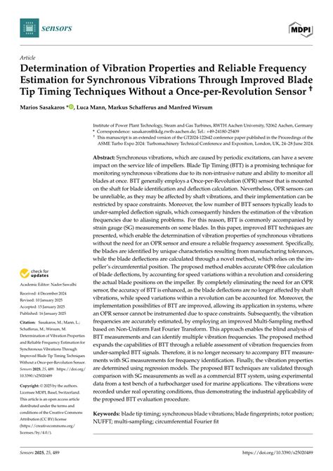 Pdf Determination Of Vibration Properties And Reliable Frequency Estimation For Synchronous