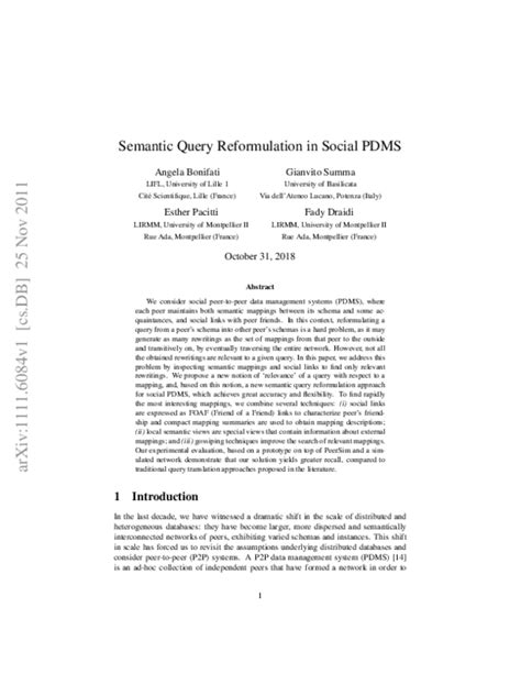 Pdf Semantic Query Reformulation In Social Pdms