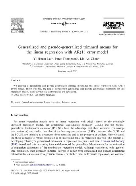Pdf Generalized And Pseudo Generalized Trimmed Means For The Linear Regression With Ar1