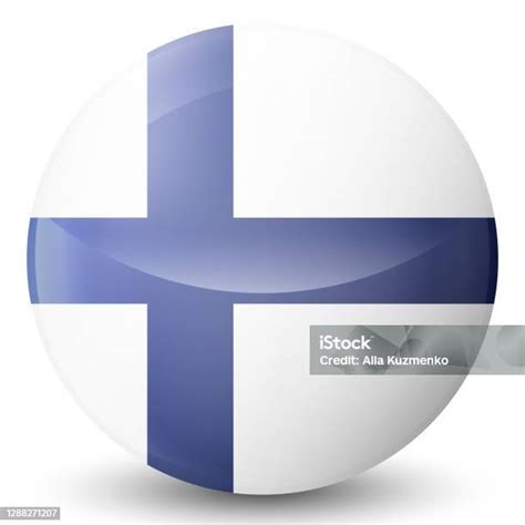 핀란드의 국기와 유리 빛 공 둥근 구 템플릿 아이콘 핀란드 국가 상징 흰색 배경에 강조 표시된 광택 사실적 공 3d 추상 벡터 일러스트레이션 큰 거품 3차원 형태에 대한