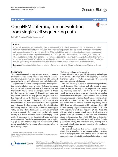 Pdf Onconem Inferring Tumor Evolution From Single Cell Sequencing Data