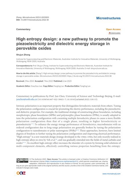 Pdf High Entropy Design A New Pathway To Promote The Piezoelectricity And Dielectric Energy