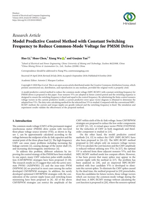 Pdf Model Predictive Control Method With Constant Switching Frequency To Reduce Common Mode