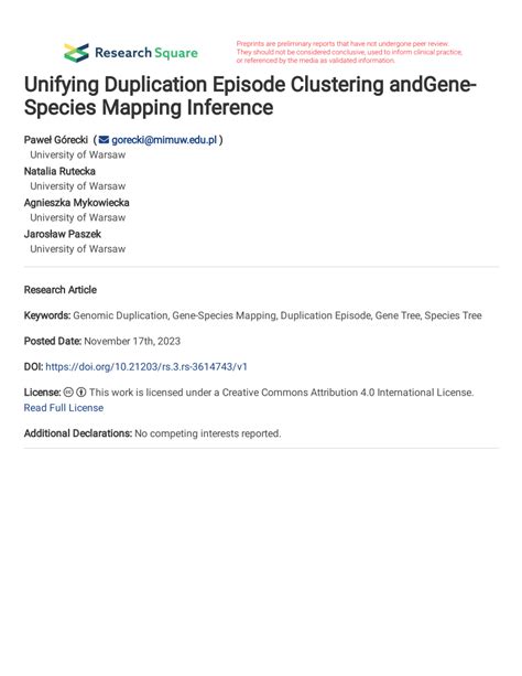 Pdf Unifying Duplication Episode Clustering Andgene Species Mapping