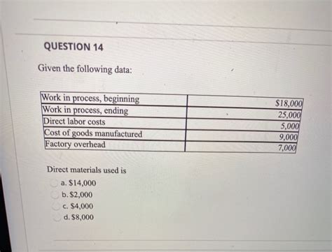 solved question 14 given the following data work in