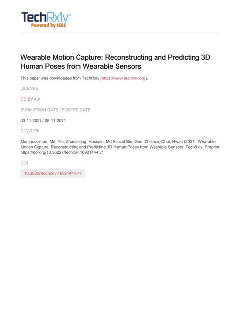 Pdf Wearable Motion Capture Reconstructing And Predicting 3d Human Poses From Wearable Sensors