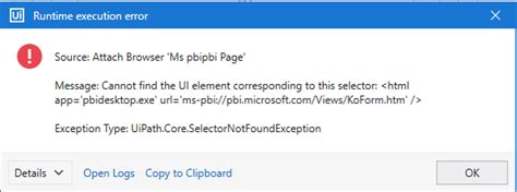 Automating Powerbi Getting External Component Has Thrown An Exception