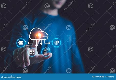 Cloud Technology Business People Touching On Cloud Computing Diagram Data Storage Online Data