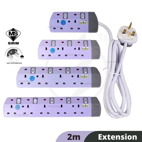 2 3 4 5 Ways Extension Socket Trailing Cord Extension Plug Socket 2M Yong Huat