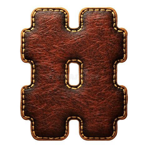 Symbol Hash Made Of Leather 3d Render Font With Skin Texture Isolated On White Background Stock